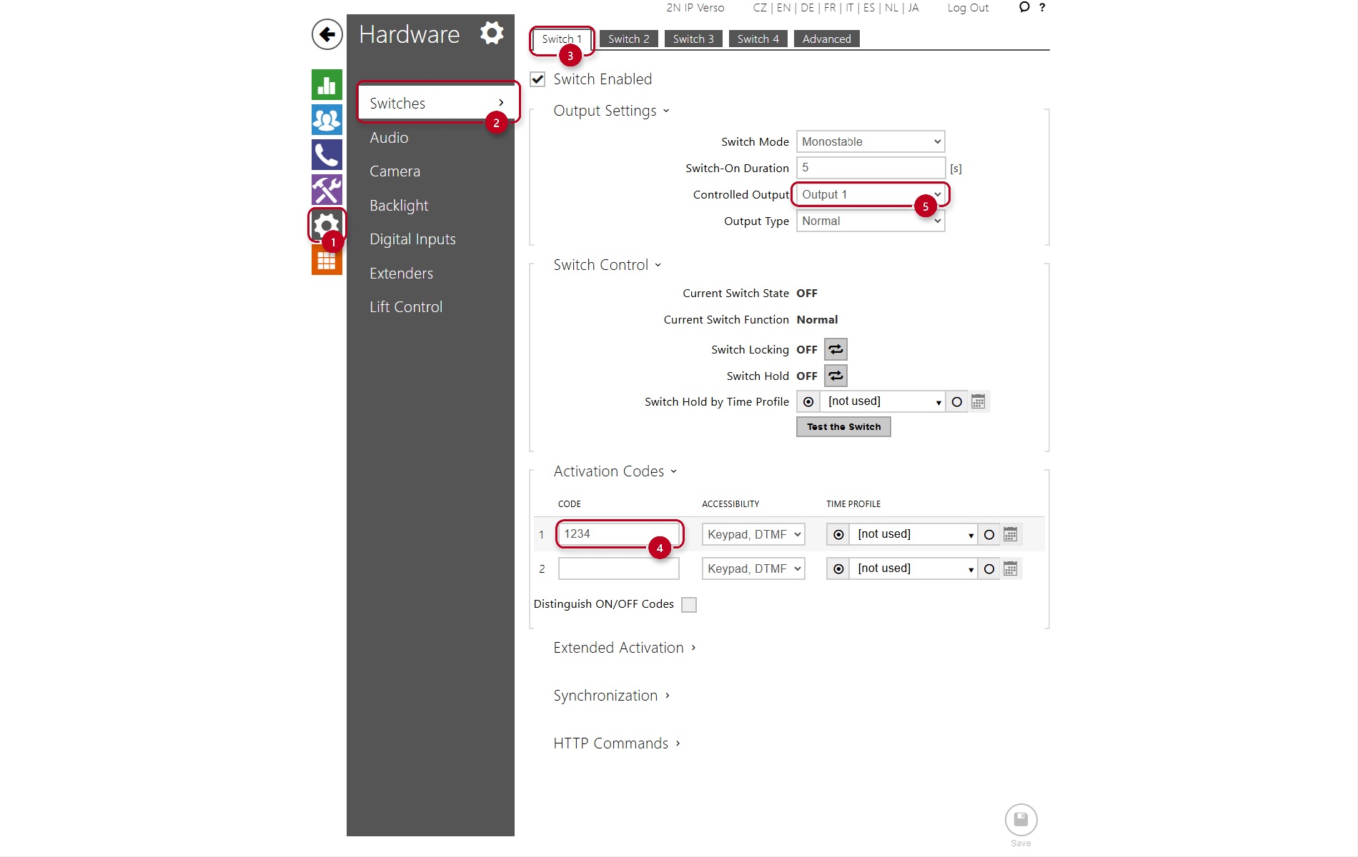 Configuration of the switch codes on the My2N Cloud | 2N Frequently ...