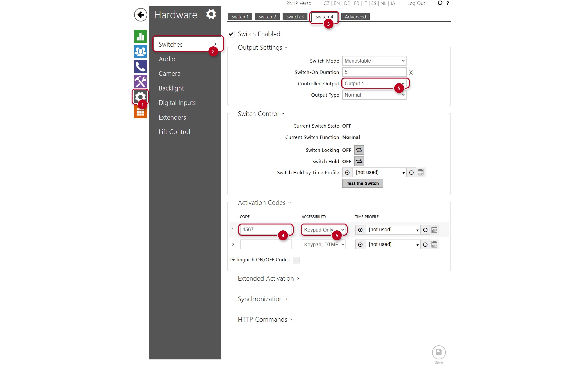 Configuration of the switch codes on the My2N Cloud | 2N Frequently ...